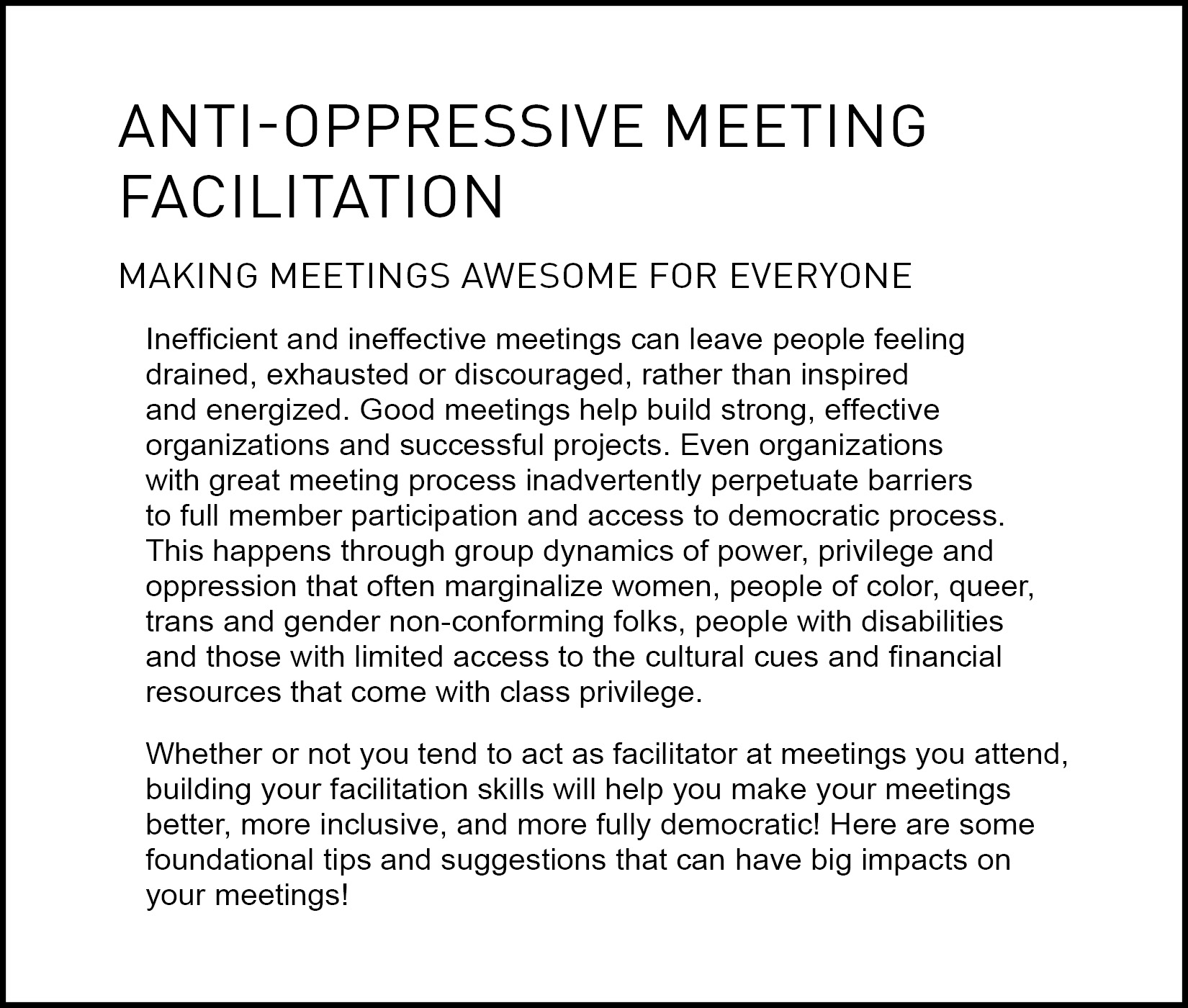 Anti-Oppressive Facilitation Guide (Zine) - EquitableEducation.ca